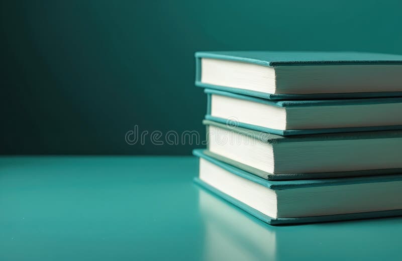 Stack of Four Bound Books with Teal Covers on Same Color Surface ...