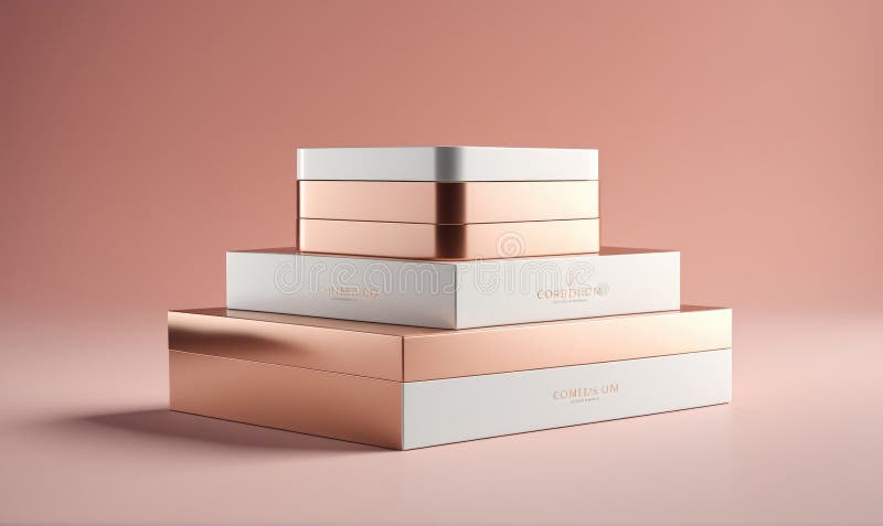 A Stack of Four Boxes, Each with a White Top and a Rose Gold Bottom ...