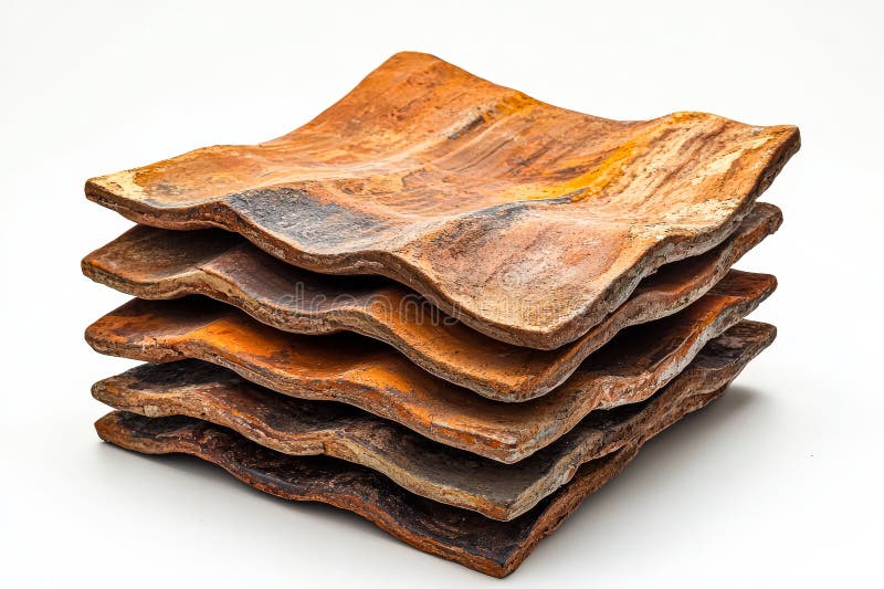 Stack of four brown plates stock photo. Image of industry - 381625930