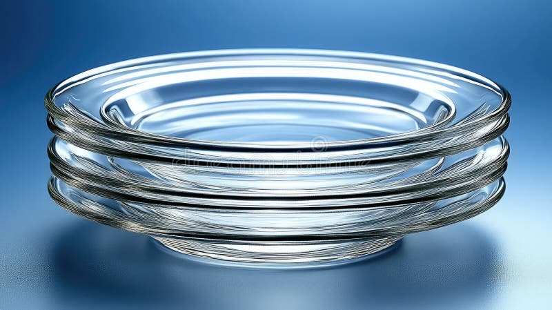 Stack of Four Clear Glass Plates on Blue Background Stock Illustration ...