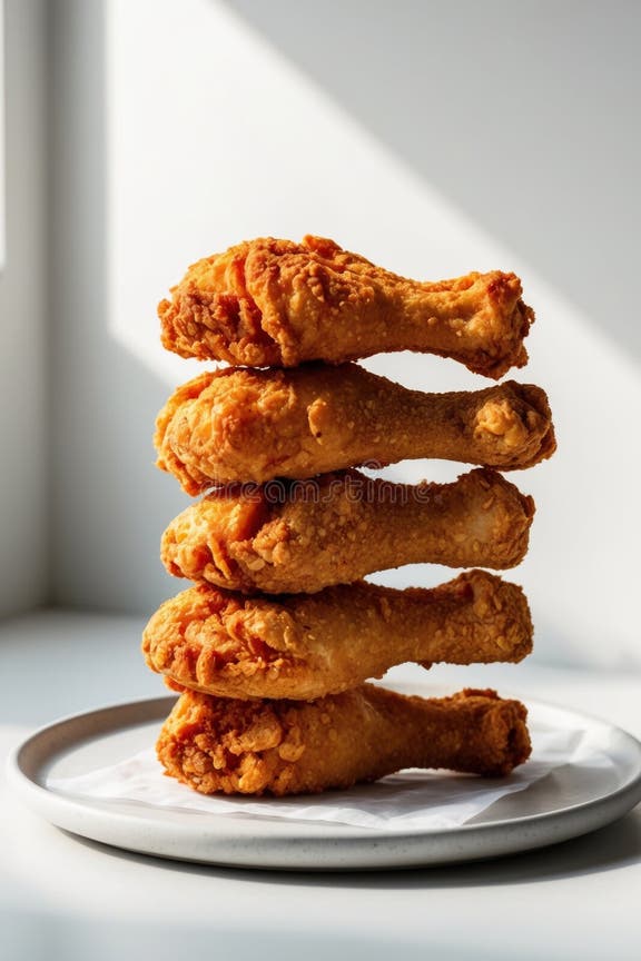 A Stack of Four Crispy Fried Chicken Drumsticks. Stock Photo - Image of ...