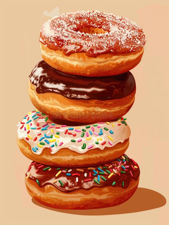 A Stack of Four Donuts with Different Toppings Stock Photo - Image of ...