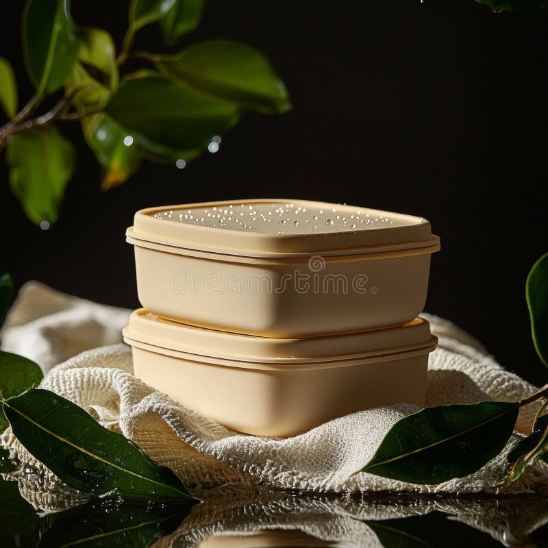 Stack of Four Gold-topped White Plastic Containers Stock Image - Image ...