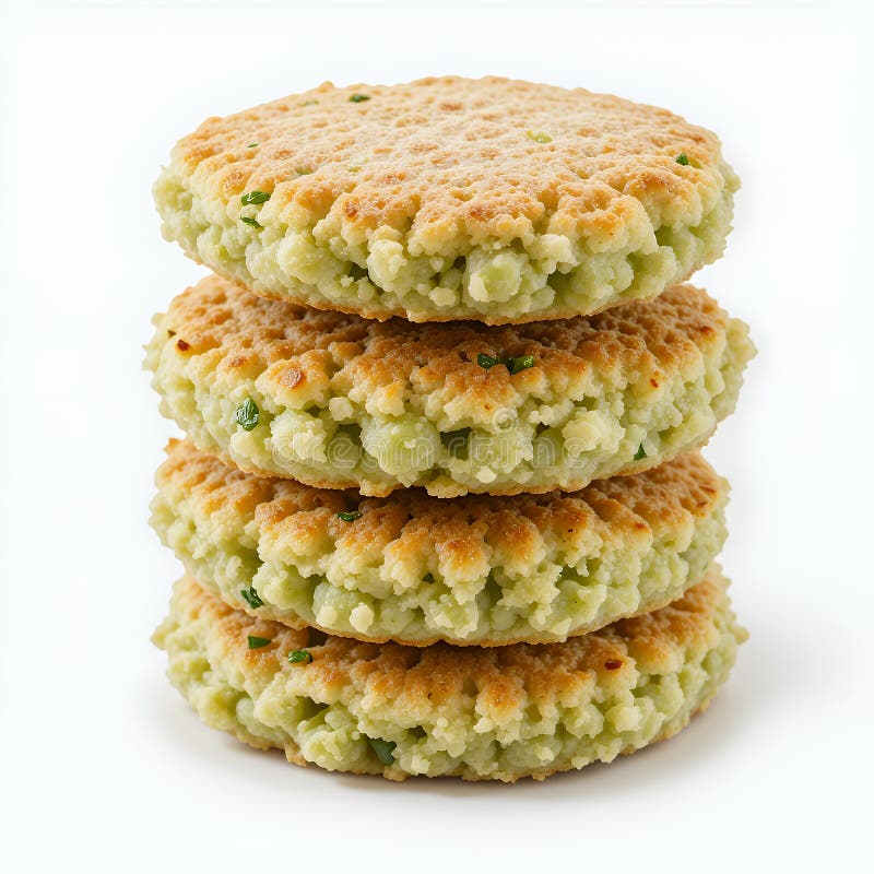 Stack of Four Light Green Savory Herb Biscuits on White Background ...