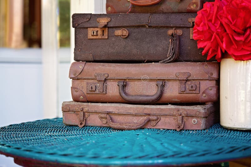 Old Dilapidated Suitcases Stack Stock Image - Image of case, display ...