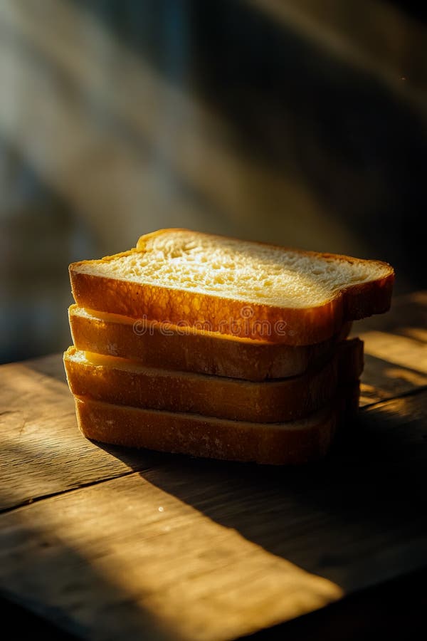 A Stack of Four Pieces of Bread Sitting on Top of a Table Stock ...
