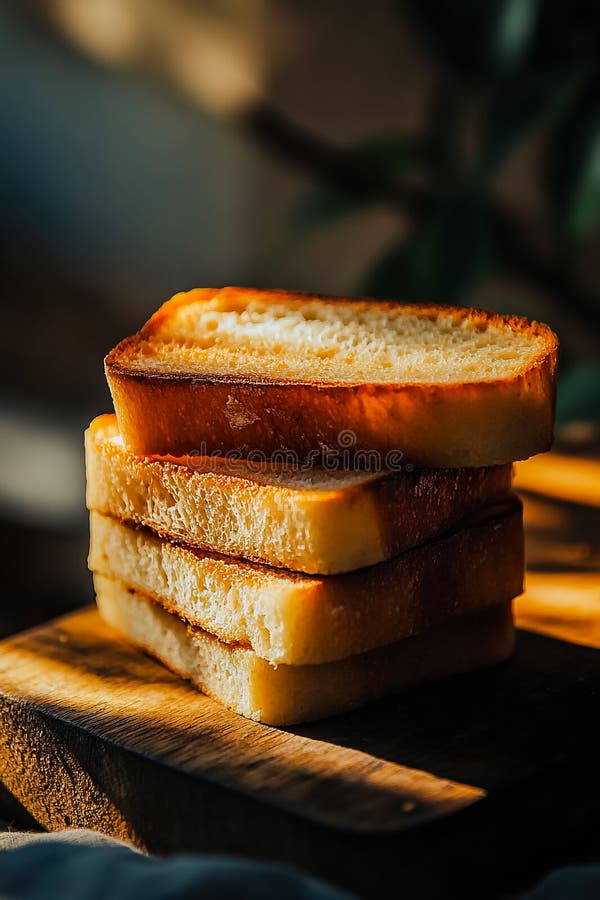 A Stack of Four Pieces of Bread Sitting on Top of a Table Stock ...