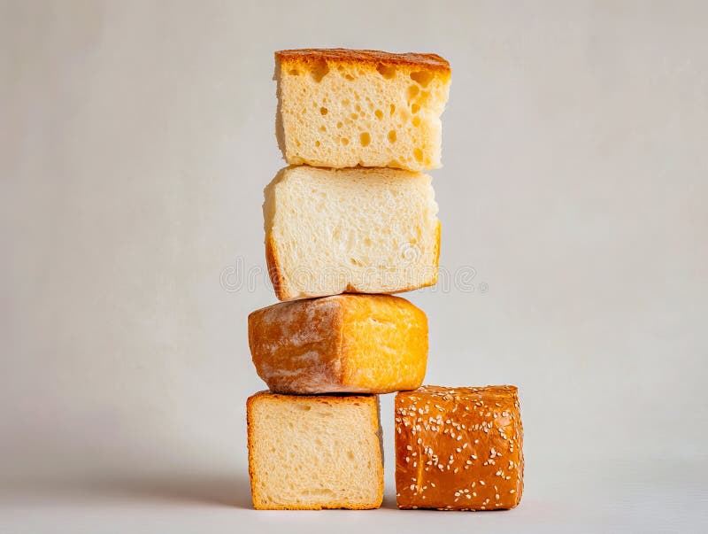 A Stack of Four Pieces of Bread Stacked on Top of Each Other Stock ...