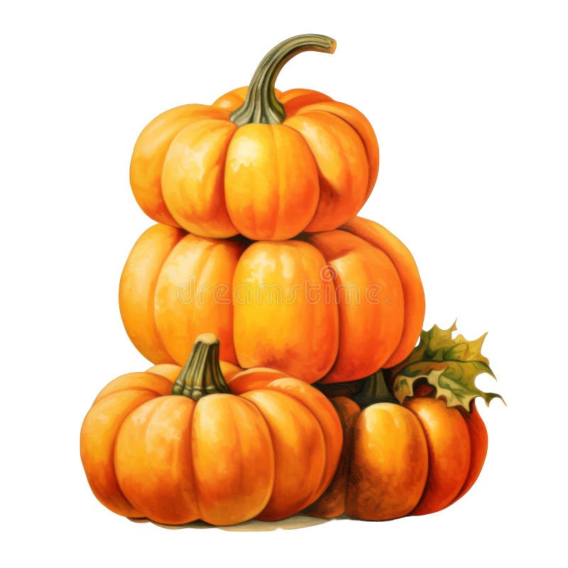 Stack of Four Pumpkins with a Single Leaf Stock Image - Illustration of ...
