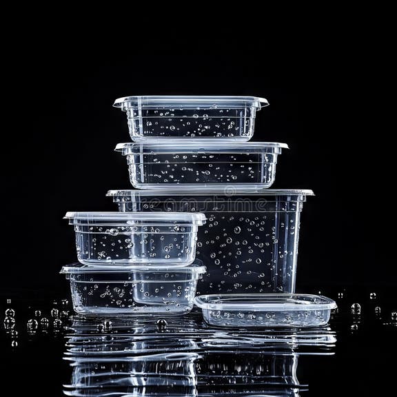 A Stack of Four Rectangle-shaped Clear Plastic Food Containers Stock ...