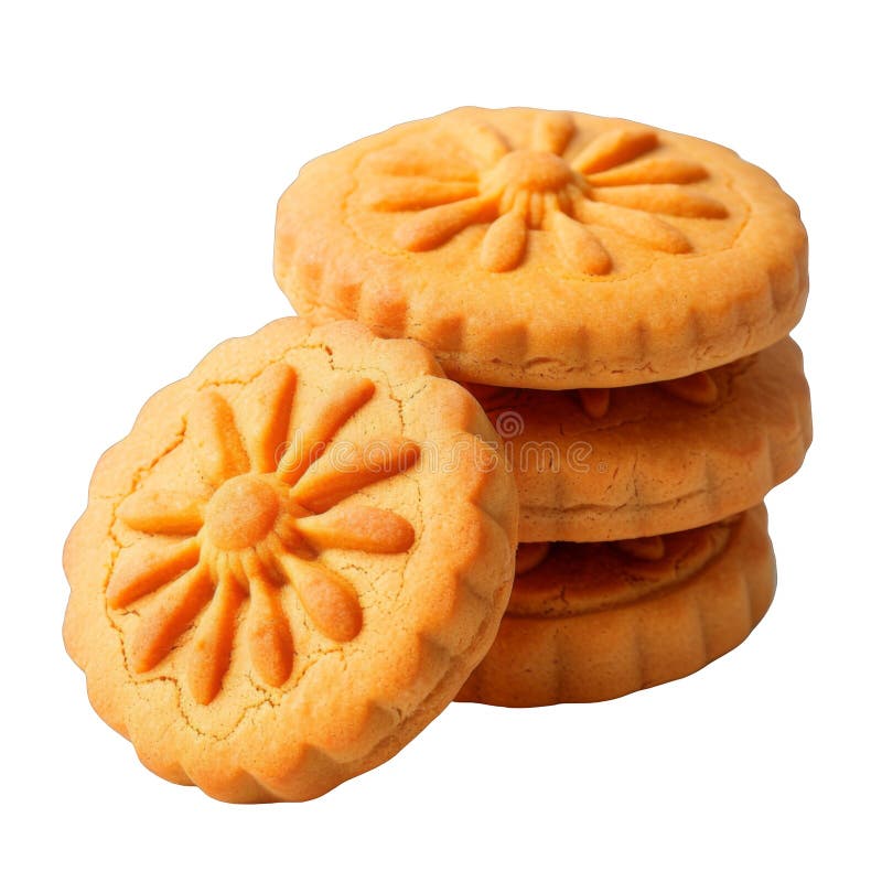 A Stack of Four Round Cookies with a Flower Design Stock Photo ...