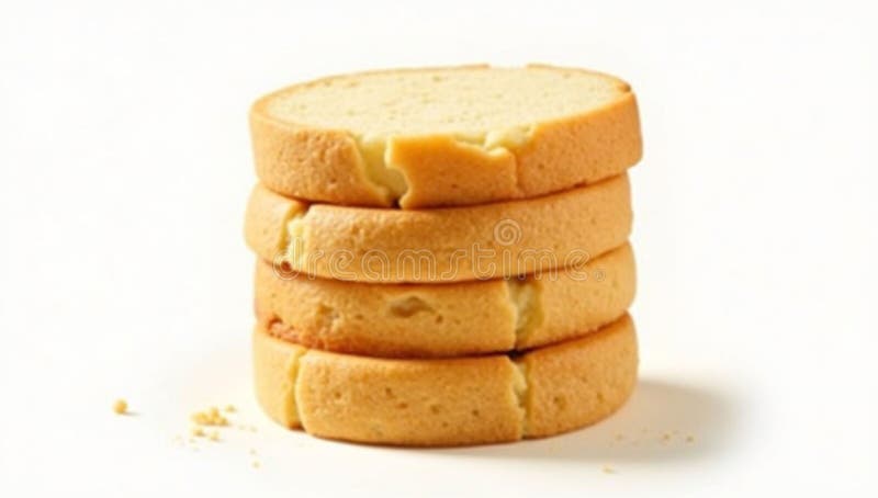 A Stack of Four Round Slices of Cake on a White Surface with Crumbs ...