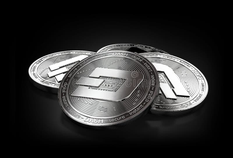 Stack of Four Silver Dash Coins Laying on the Black Background. Stock ...
