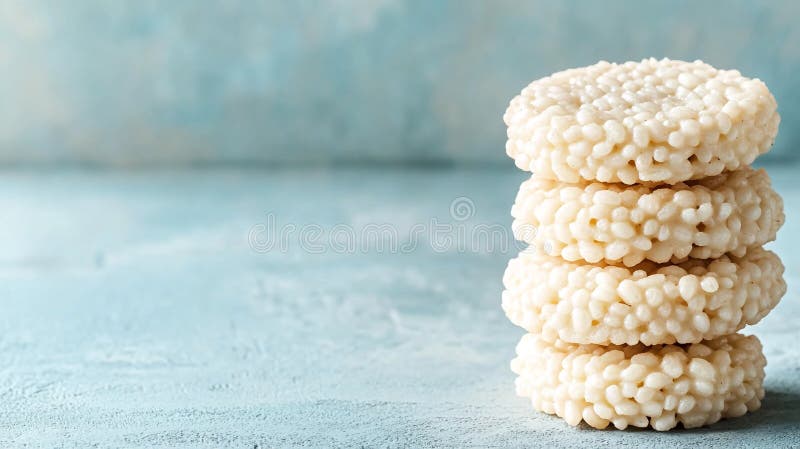 Delicious Fluffy Rice Cakes Stacked Neatly on a Blue Textured Surface ...