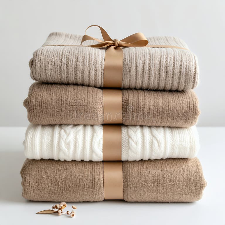 Elegant Arrangement of Plush Folded Throws with Neutral Hues and Satin ...