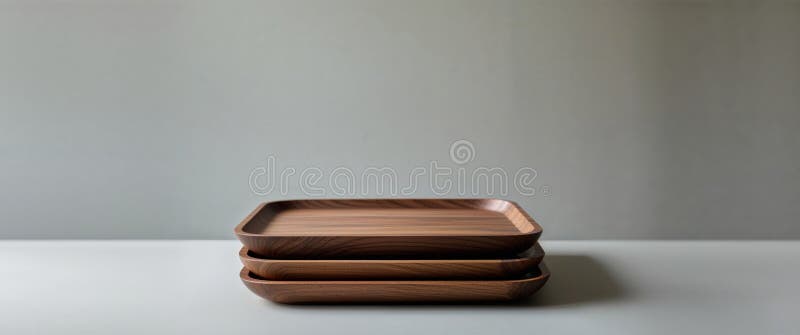 Stack of Four Square Walnut Wooden Serving Trays Stock Image - Image of ...