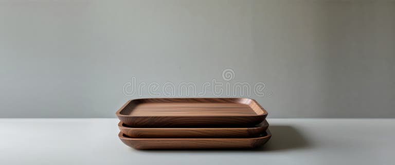 Stack of Four Square Walnut Wooden Serving Trays Stock Image - Image of ...