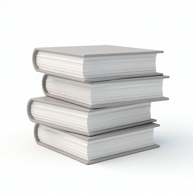 A Stack of Four Thick Hardcover Books with Plain White Covers, Isolated ...