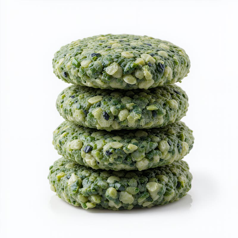 Stack of Four Green Veggie Burgers on White Background Stock ...