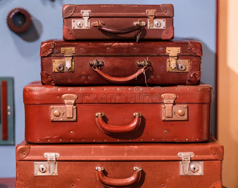 Stack of Four Vintage Suitcases.. Stock Photo - Image of ancient ...