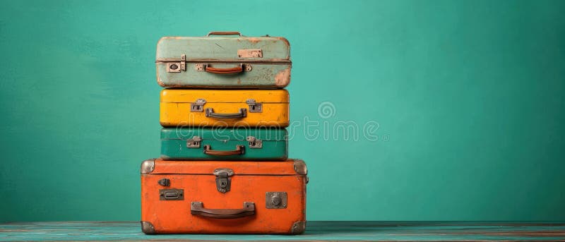 Stack Four Vintage Suitcases Different Colors Stock Photos - Free ...