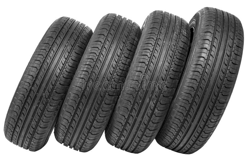 Stack of Four Wheel New Black Tyres Stock Photo - Image of four ...