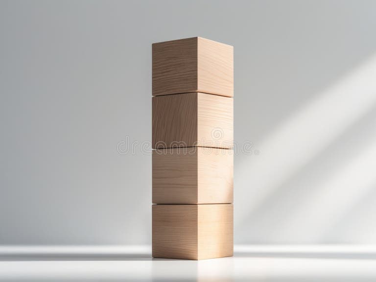 Stack Four Wooden Blocks are Arranged Vertical Tower. Stock Image ...