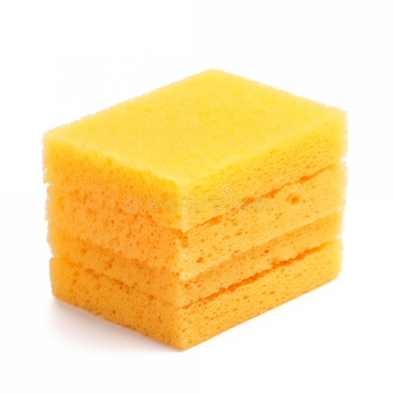 Stack of Four Yellow Cleaning Sponges on White Background Stock ...