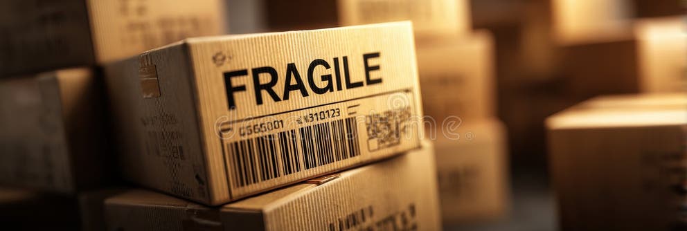 Stack of Fragile Parcels with Barcode Scan Overlay on Open Top Layout ...