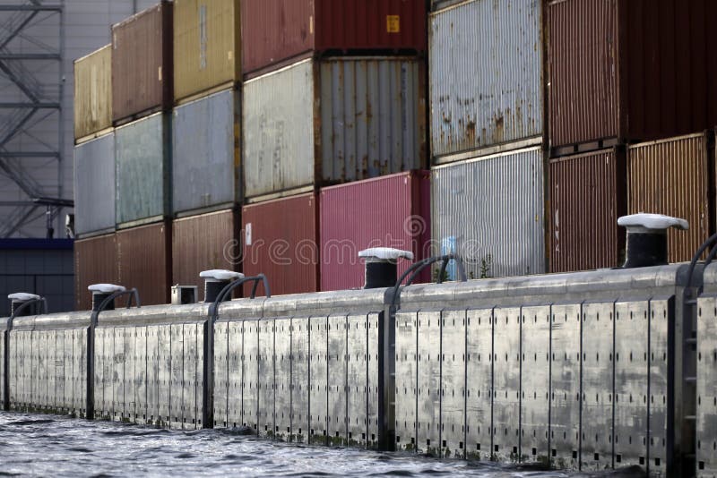 Stack of Freight Containers at a Dockside Stock Photo - Image of ...