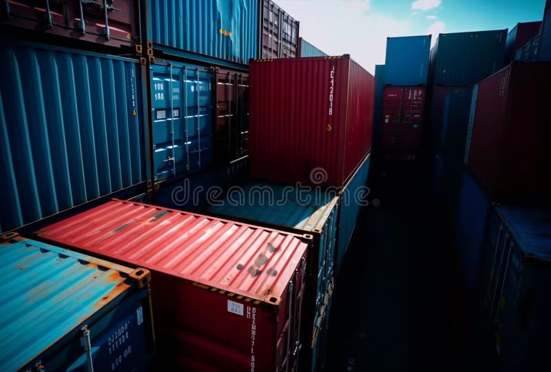 Stack of Freight Shipping Containers in Port, Cargo Shipping Terminal ...