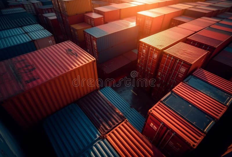 Stack of Freight Shipping Containers in Port, Cargo Shipping Terminal ...
