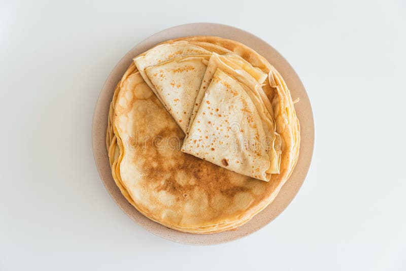 Stack of French Crepes on White Table. Top View Stock Photo - Image of ...