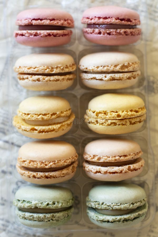 French Macarons in Pastel Rainbow Colors Top View Stock Photo - Image ...