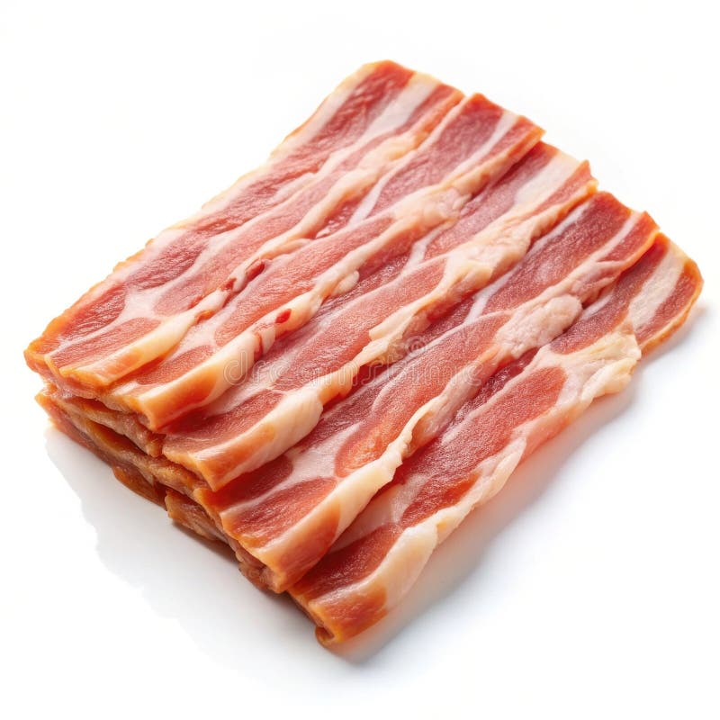 Stack of Fresh Bacon Slices Isolated on White Background Culinary ...