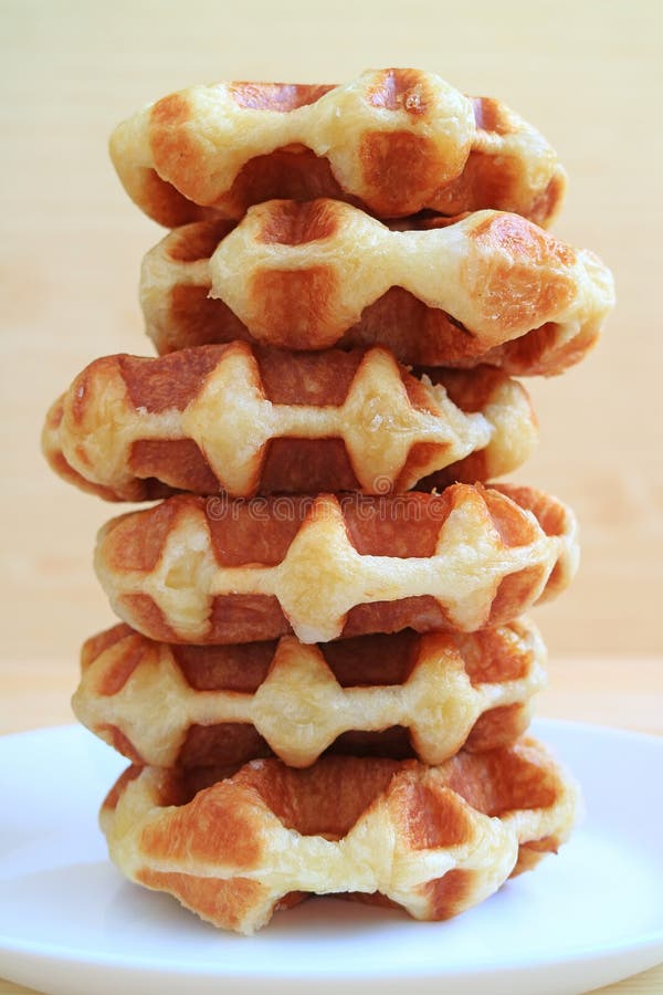 Stack of Fresh Baked Belgian Waffles Served on White Plate Stock Image ...