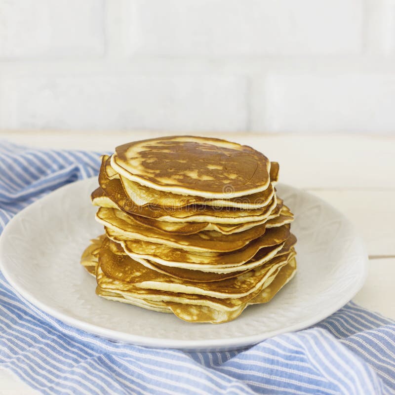 Stack of Fresh Baked Pancakes with Mint in White Plate Stock Image ...