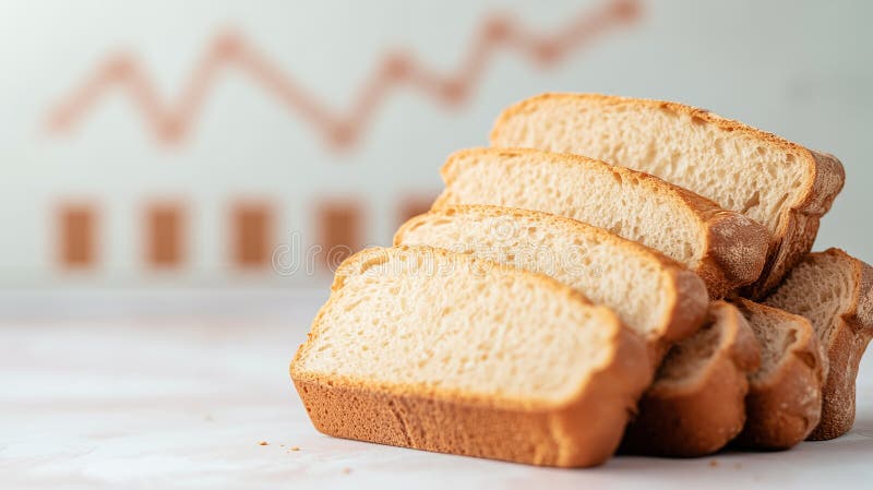 Stack of Fresh Bread Slices with a Blurred Financial Chart Background ...