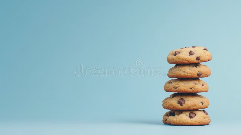 Stack of Fresh Chocolate Chip Cookies on Blue Background Stock Photo ...