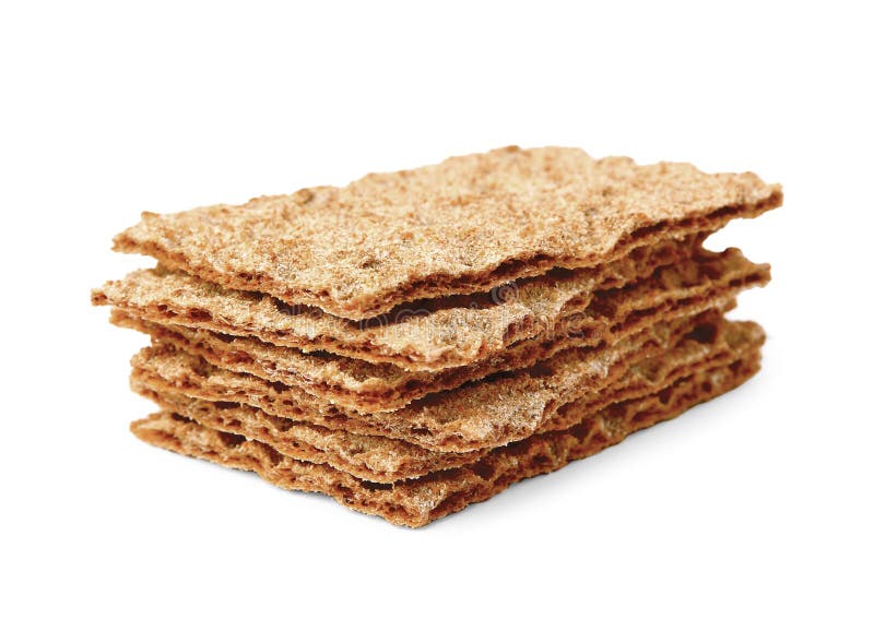 Stack of Fresh Crunchy Crispbreads on White Background. Healthy Snack ...
