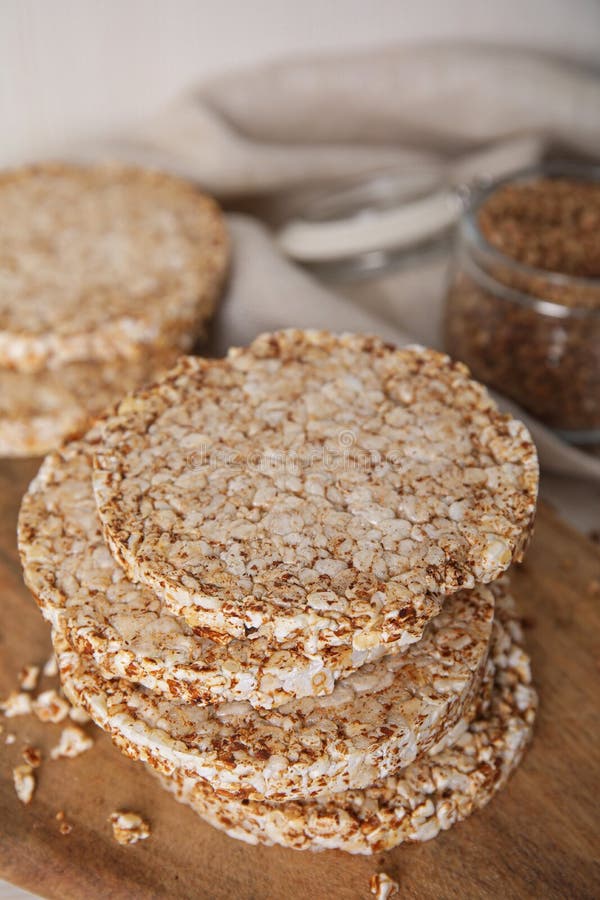 Stack of Fresh Crunchy Rice Cakes on White Table Stock Image - Image of ...