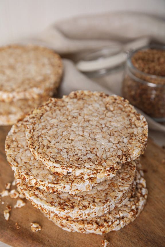Stack of Fresh Crunchy Rice Cakes on White Table Stock Image - Image of ...