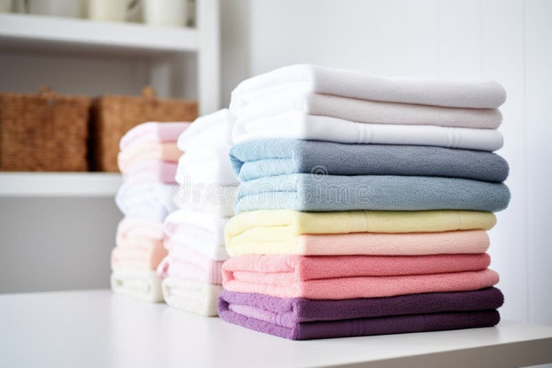 Stack of Fresh, Folded Towels on a Shelf Stock Image - Image of shelf ...