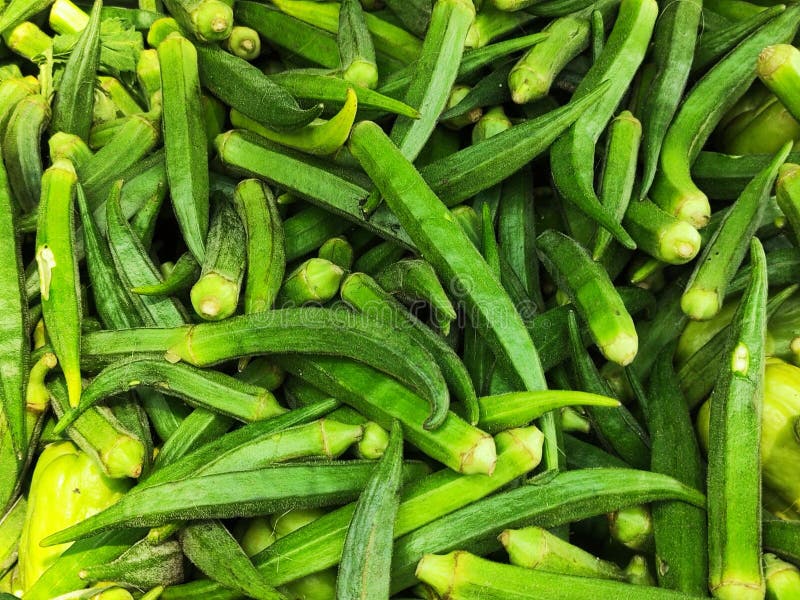Stack of Fresh Green Okra on Display Stock Photo - Image of plant ...
