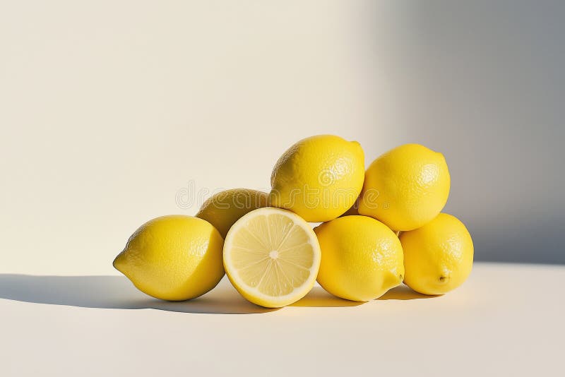 Stack of Fresh Lemons with One Lemon Sliced Open on a Soft Background ...