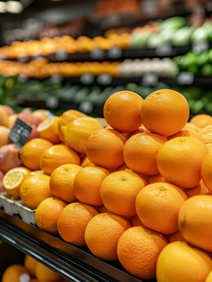 Stack of Fresh Oranges at a Grocery Store Stock Photo - Image of ...