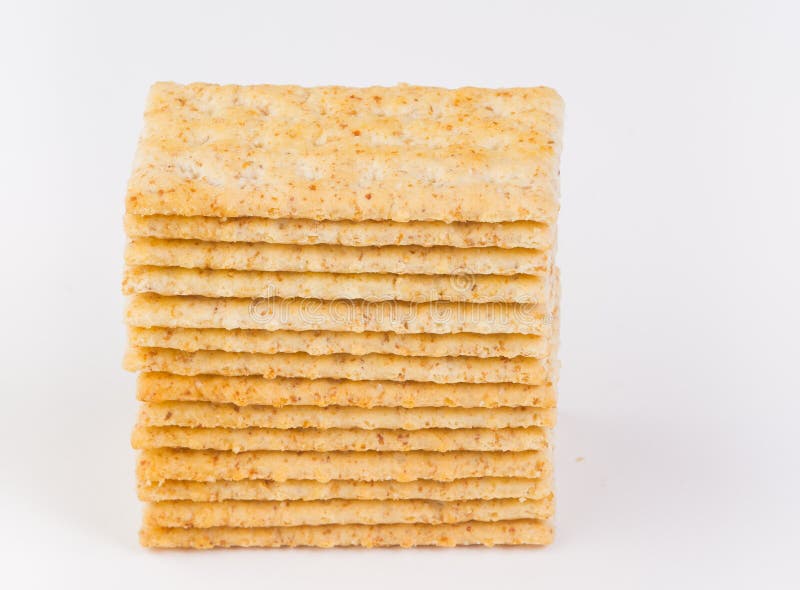 Stack of Fresh Organic Whole Grain Crackers on White Background Stock ...