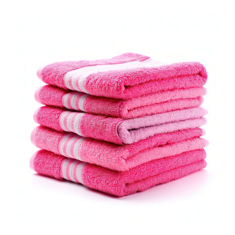 Stack of Fresh Pink Towels on a White Background. Generative AI Stock ...