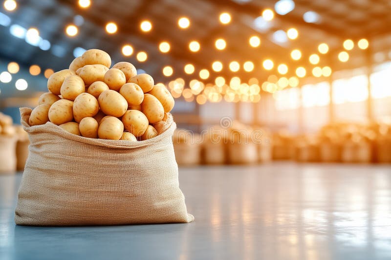 A Stack of Fresh Potatoes Fills Large Fabric Bags in an Expansive ...