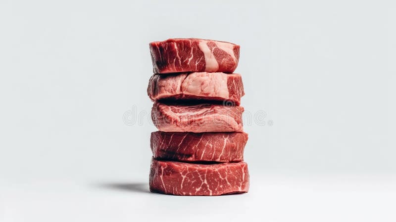 Stack of Fresh Raw Beef Steaks on White Background Stock Illustration ...